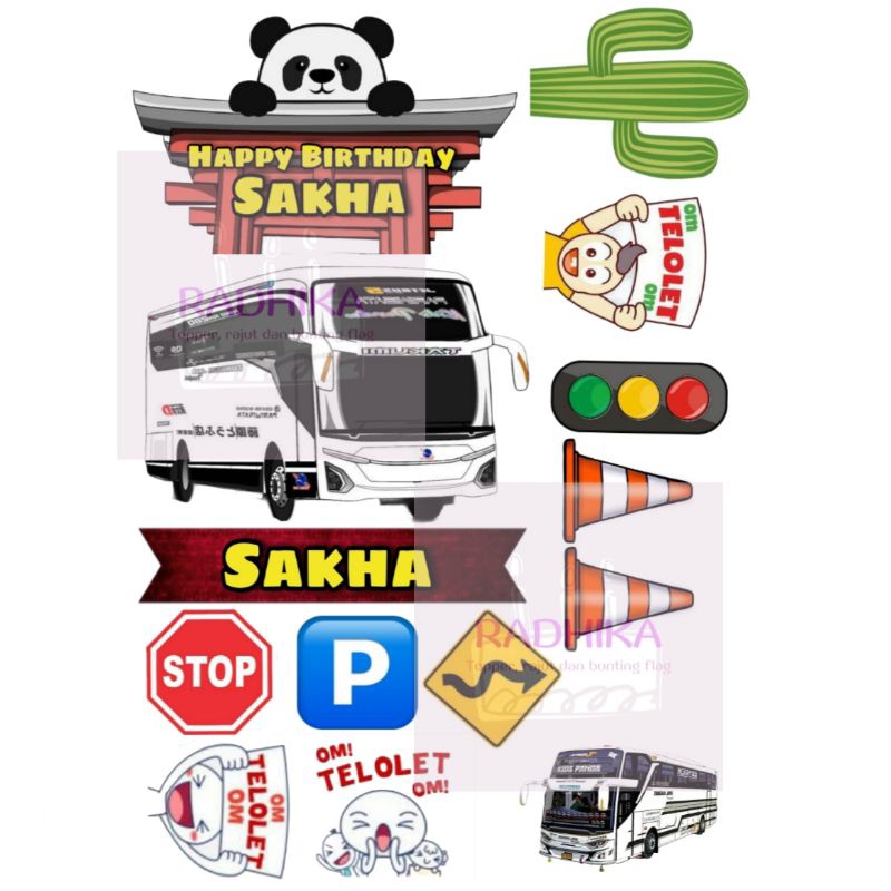 Jual Topper kue bus Kids Panda custom nama | Shopee Indonesia