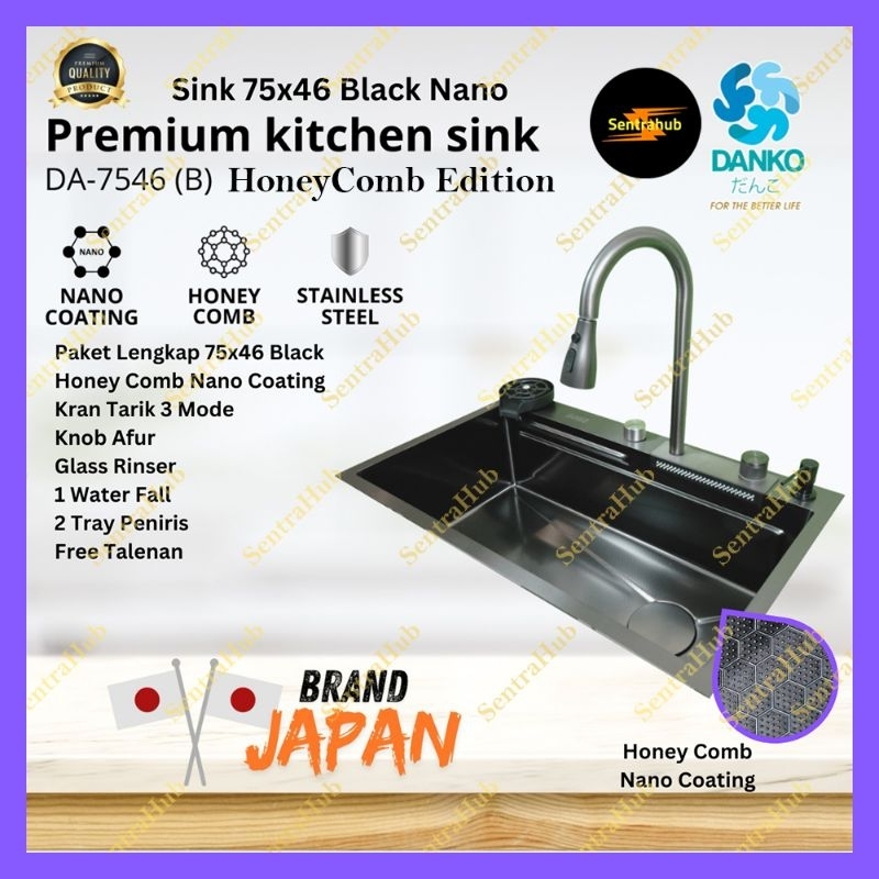 Jual Kitchen Sink WaterFall Stainless Black 7546 Honey Comb Nano ...