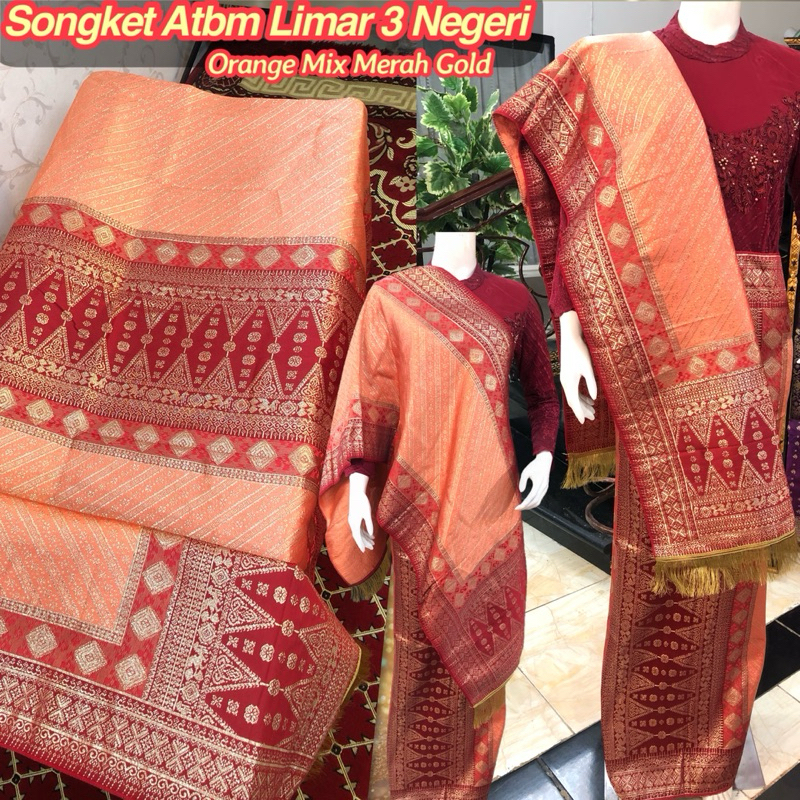 Jual NEW Songket Atbm Limar 3 Negeri Exclusive Orange Gold/ Songket ...