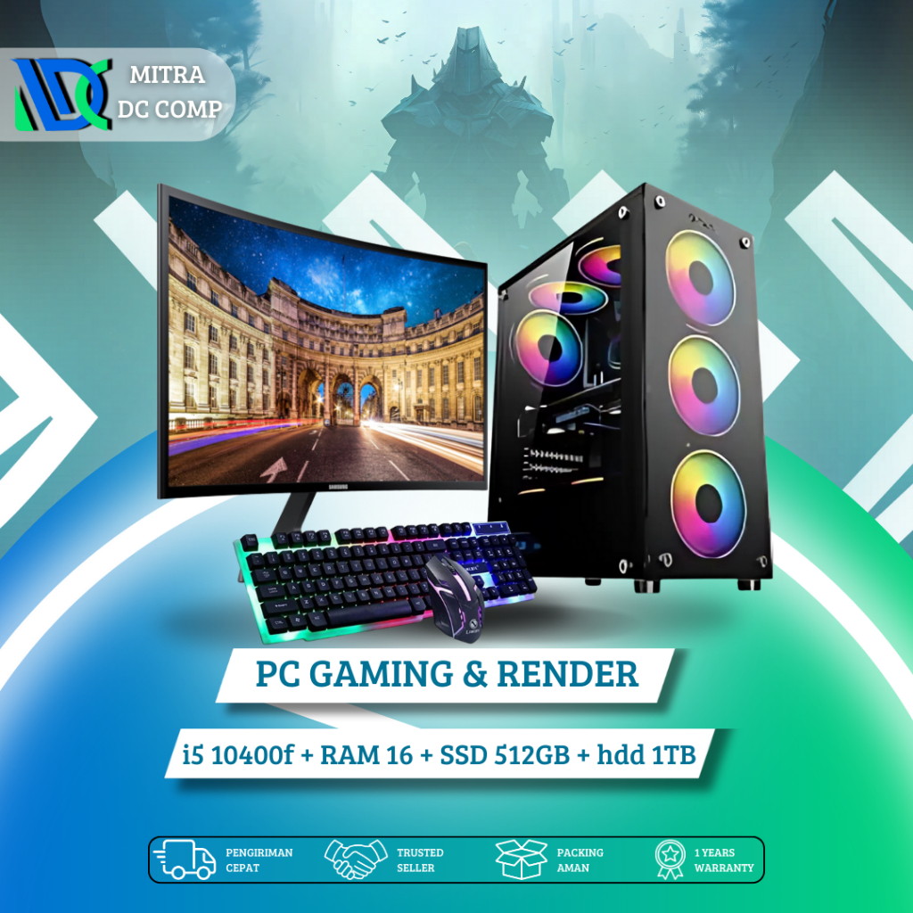 Jual PC Rakitan Gaming Intel Core i5 10400f VGA RTX 3050 8GB With LED 24 Inch Samsung Curved ...