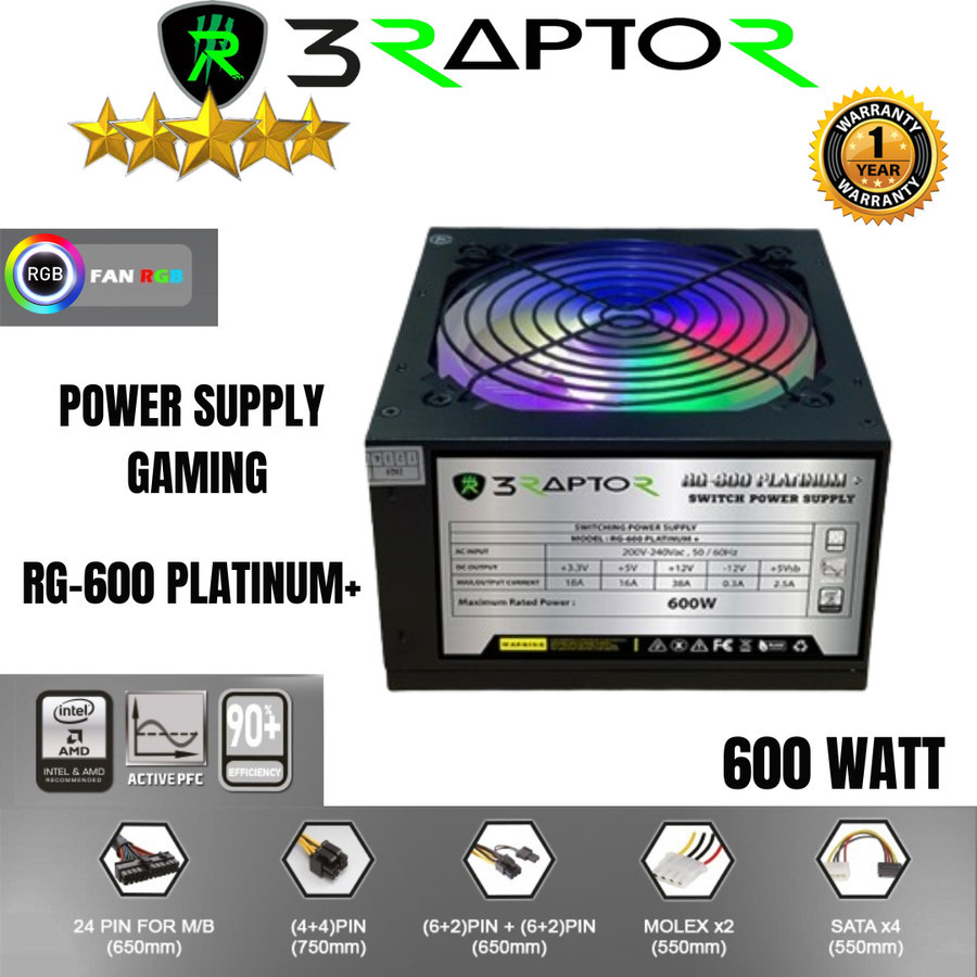 Jual POWER SUPPLY POWER UP PSU GAMING 3 RAPTOR TG-600 PLATINUM+ 600 ...
