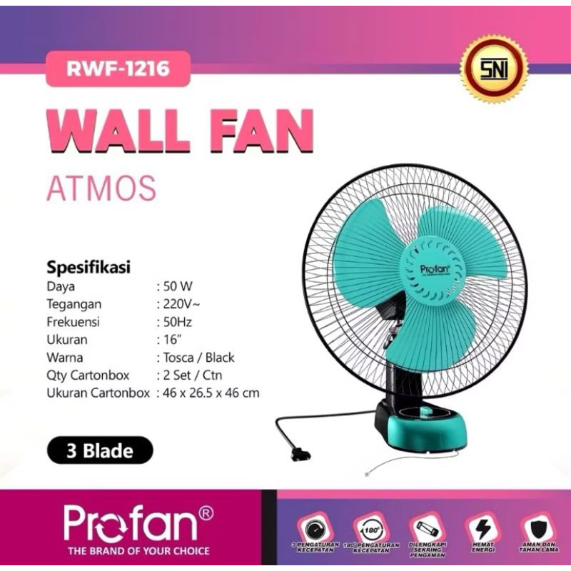 Jual PROFAN RWF-1216 ATMOS Wall Fan Kipas Angin Dinding Listrik 16 inch ...