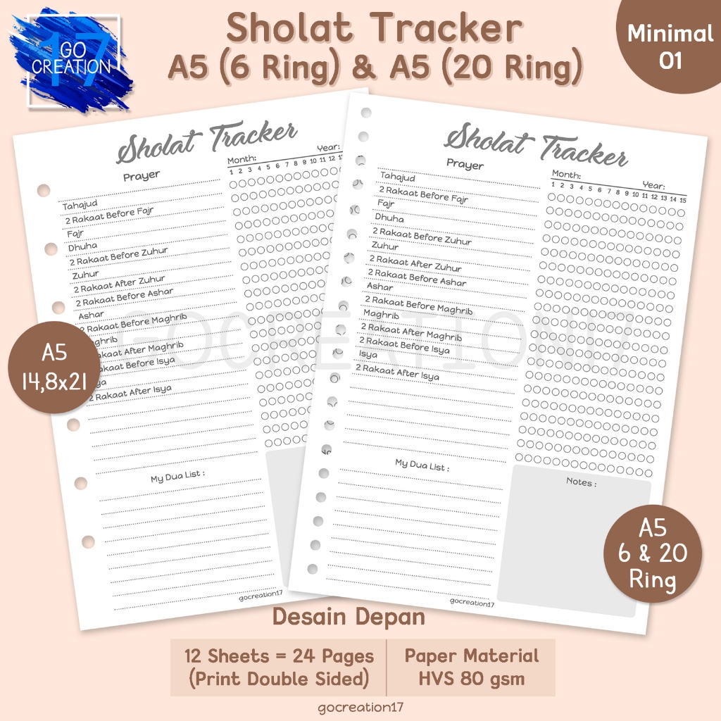 Jual Buku Planner Kertas Isi Binder Sholat Tracker Simple Minimalis A5 ...