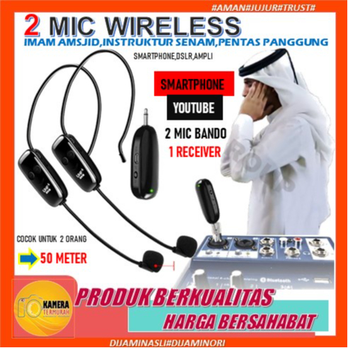 Jual Microphone Wireless Imam Masjid 2 Bando 2.4GHz Presentasi Tour Guide Clip on | Shopee Indonesia