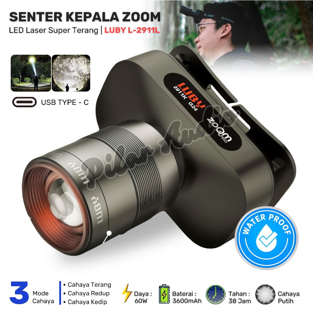 Jual Senter Kepala Zoom 60W Luby L-2911L/K | Headlamp Led Laser ...