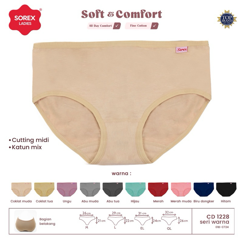 Jual Celana Dalam Wanita Sorex CD Wanita Sorex 1228 Basic katun Cutting Midi | Shopee Indonesia