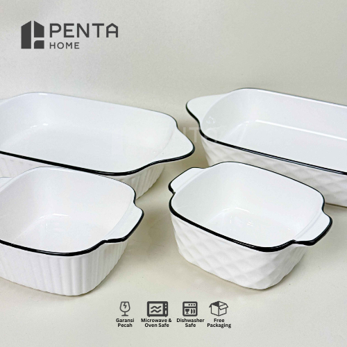 Jual PENTA HOME Mangkok Porcelain Embossed Double Ear 6/10 Inch Textured White & Diamond ...