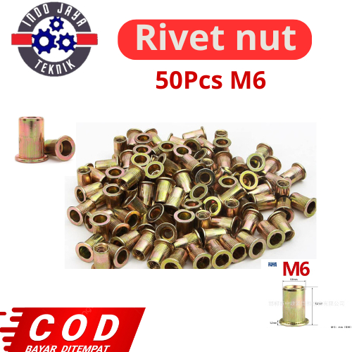 Jual 50 Pcs Mur Rivet Nut M6 Rivnut Kuning Besi Carbon Steel Nutsert ...