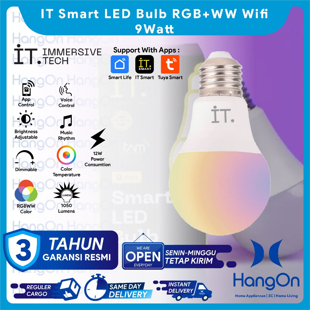 Jual IT Smart LED Bulb 9W RGB+WW Bohlam Lampu WIFI Smart Lamp 9 Watt 9 ...
