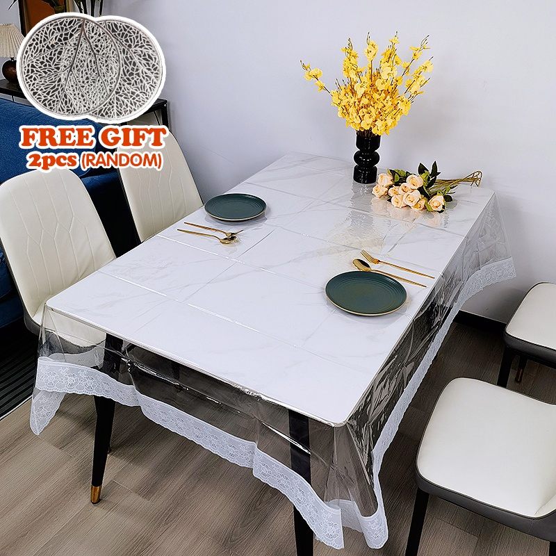 Jual Taplak Meja Renda jahitan Bening / Plastik Mika lemes /Plastik Mika Lemas / Taplak Meja ...