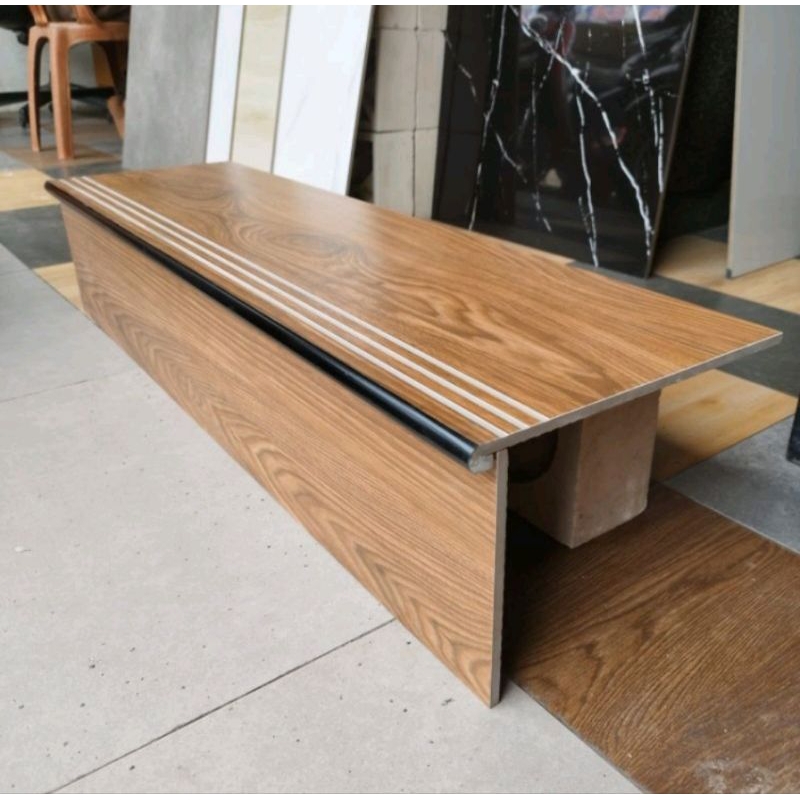 Jual Granit tangga Double bevel motif kayu Nuca dark brown 30x80 30x90 ...