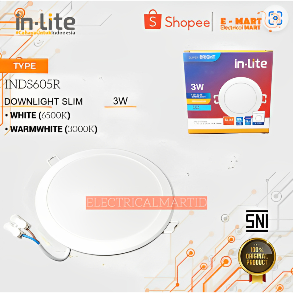 Jual INLITE Downlight LED SLIM 3W INDS605R Bulat Putih Kuning 3watt ...