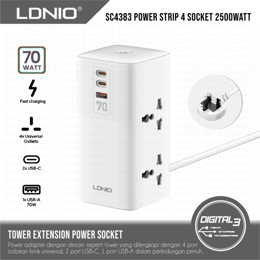 Jual LDNIO SC4383 Stop Kontak 4 Socket Desktop Power Strip Adapter ...