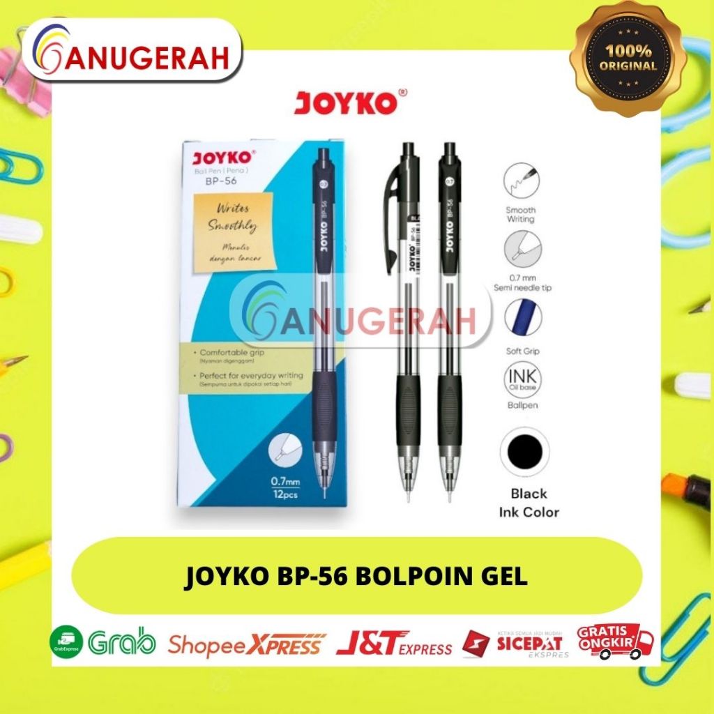 Jual JOYKO BP-56 BLACK BOLPOIN GEL (pak) | Shopee Indonesia