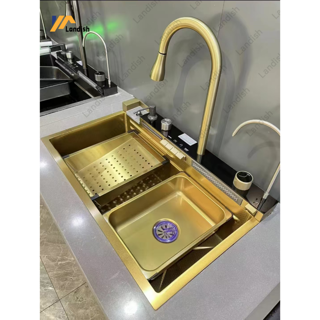 Jual Kitchen Sink 7545 Modern Piano LED Luxury Gold Stainless Steel 304 ...
