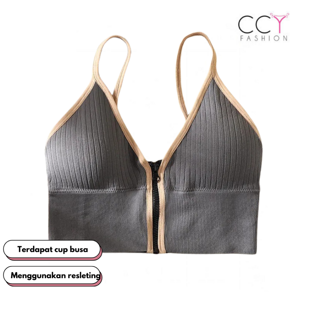 Jual CCY FASHION TankTop Zipper Polos With Cup Busa Sport Bra Wanita ...
