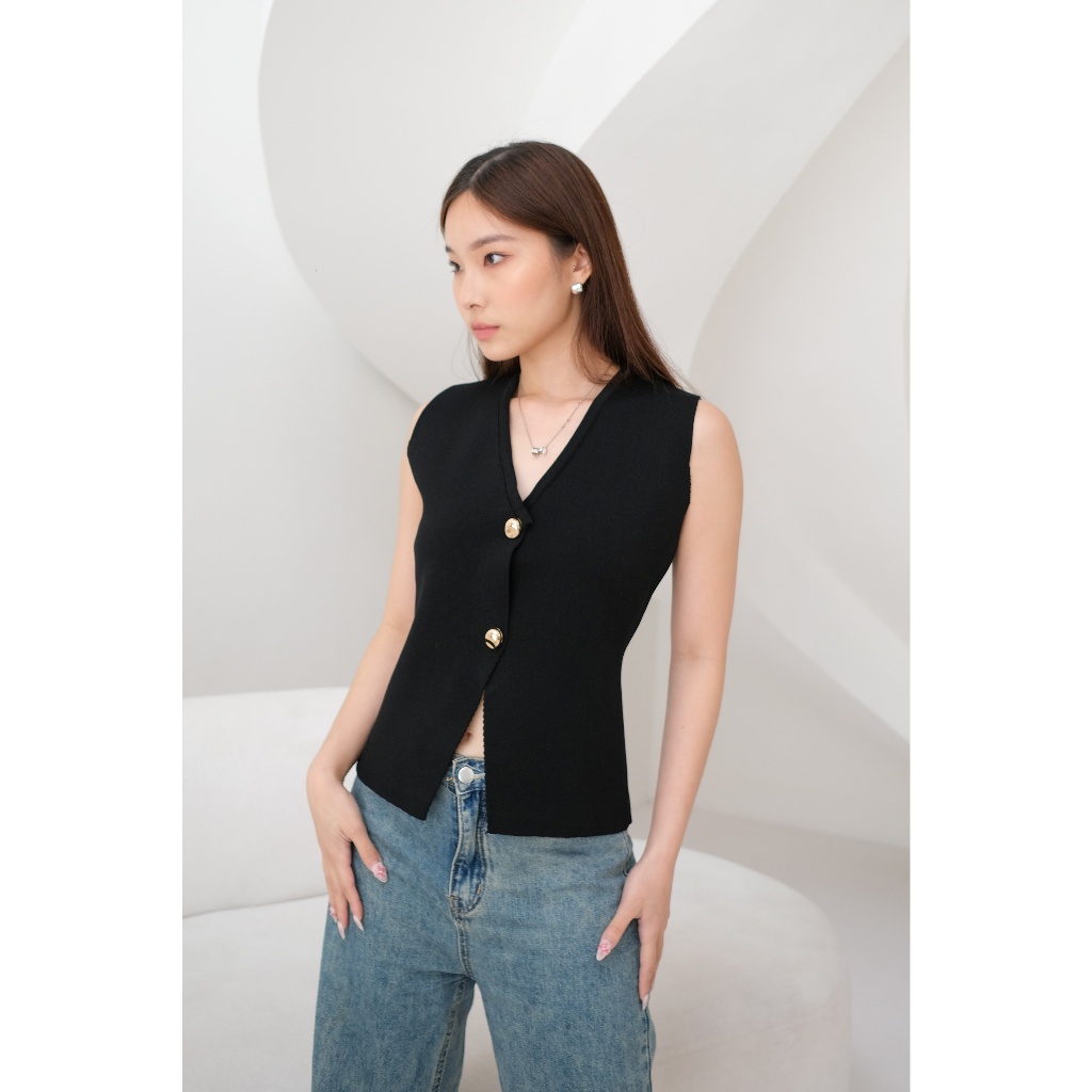 Jual Kiyorawears - Ethra Two Button Knit Top / Atasan Vest Wanita / Blouse Casual / Atasan Rajut ...