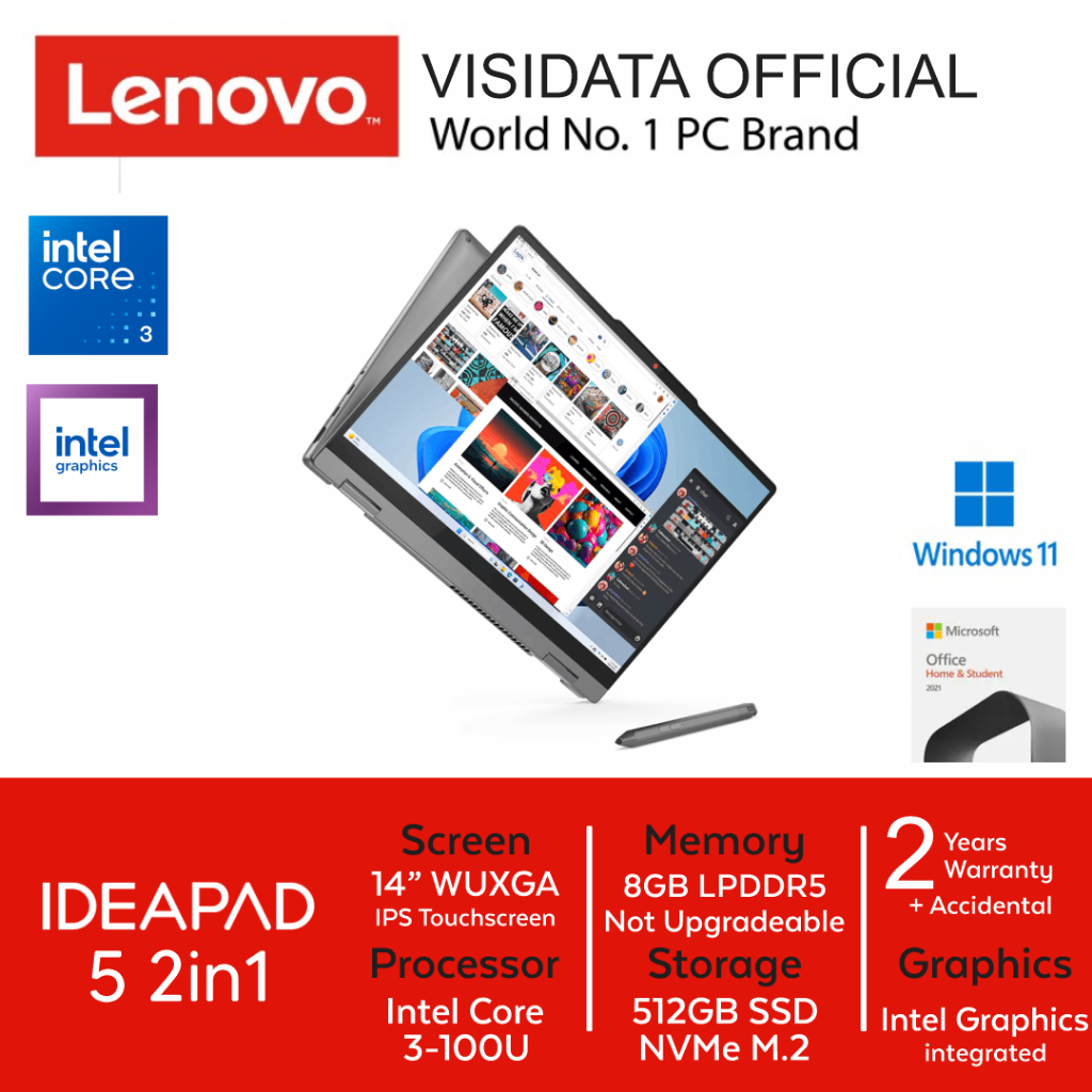 Jual Lenovo Ideapad 5 2in1 8JID Intel Core 3-100U 8GB 512GB 14"WUXGA ...