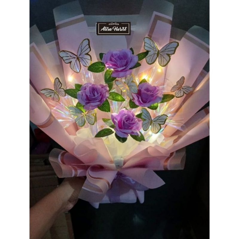 Jual (Ready Stok)part II Buket kupu +bunga artificial 4 tangkai+lampu ...