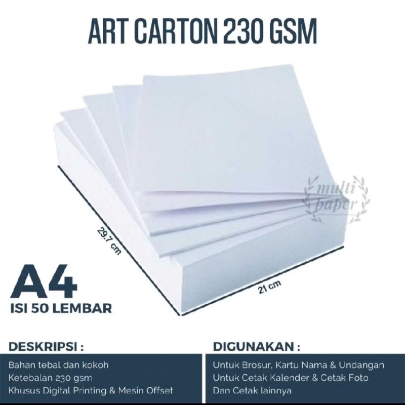 Jual Kertas Art Cartoon 230 Gsm A4 isi 50 lembar / Art cartoon A4 ...