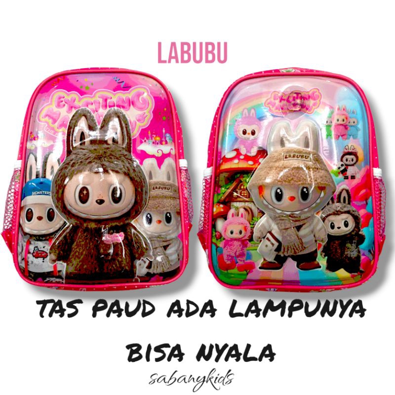 Jual TAS LABUBU PAUD Perempuan Karakter Embos timbul BER LED (3D) | Shopee Indonesia
