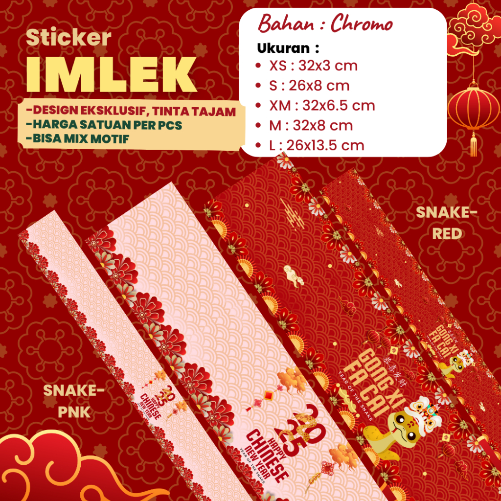 Jual Sticker Label Imlek Ular 2025 Stiker Label Panjang Toples Hampers ...