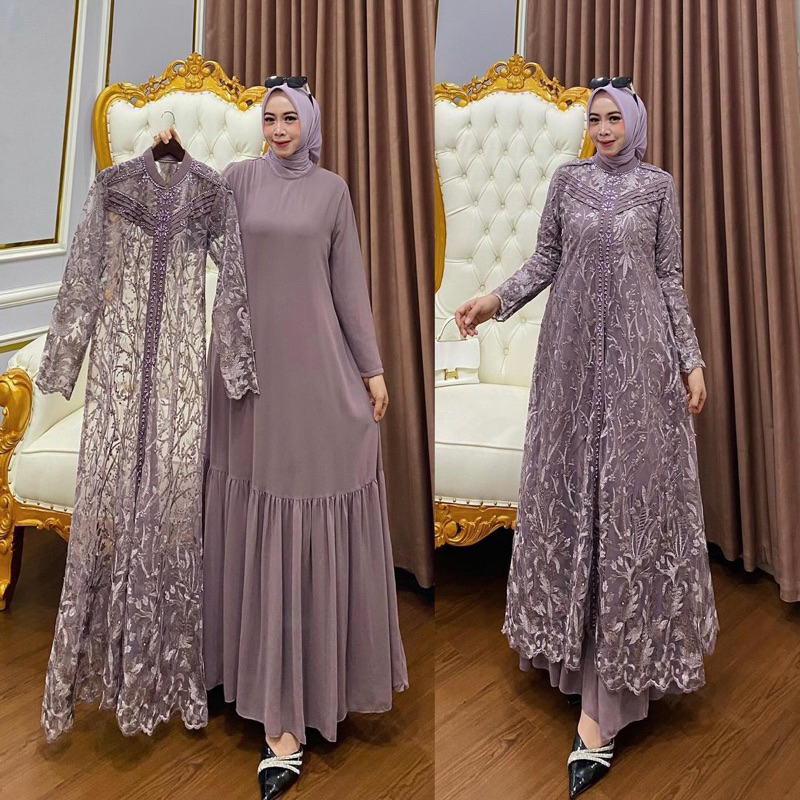 Jual COD Gamis Brokat Terbaru 2024 Zallia Dress Bahan Ceruty Babydol ...