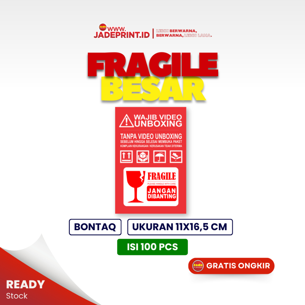 Jual [STICKER FRAGILE] Stiker Fragile Besar 16,5x11cm Isi 100 Pcs ...