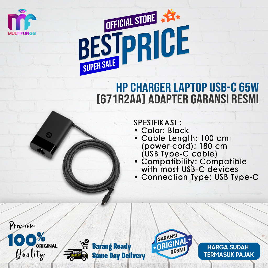 Jual HP Charger Laptop USB-C 65W (671R2AA) Adapter Garansi Resmi ...