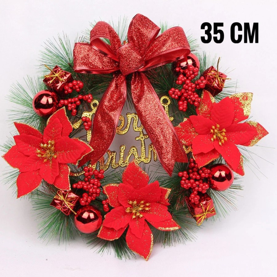 Jual Krans Christmas Dekorasi Karangan Bunga Pintu Natal Bunga Merah | Shopee Indonesia