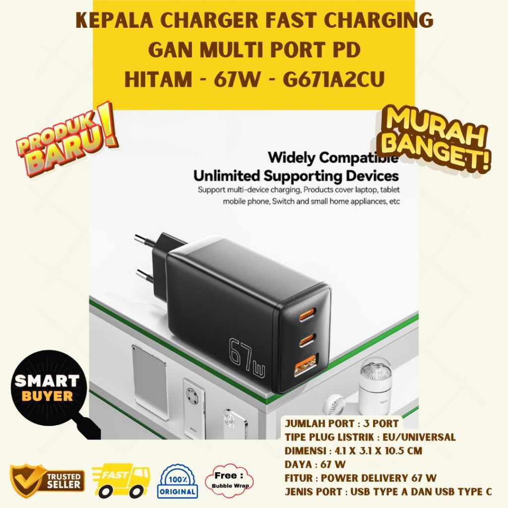 Jual Kepala Charger Fast Charging GaN Multi Port PD 67W G671A2CU Universal | Shopee Indonesia