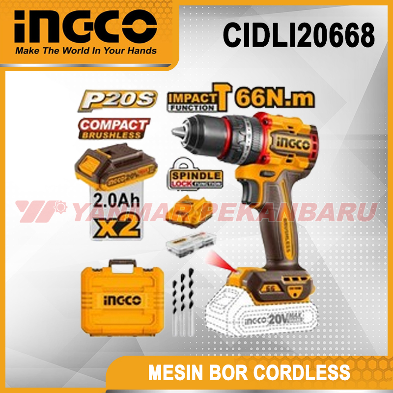 Jual Mesin Bor Baterai Cordless 20 V Impact Brushless INGCO CIDLI20668 | Shopee Indonesia
