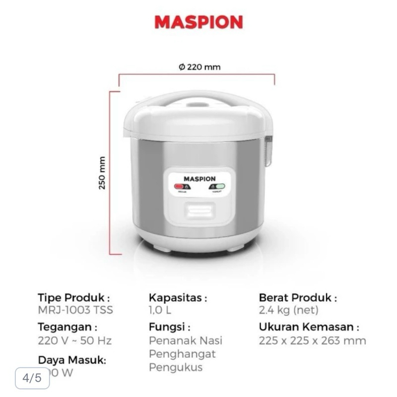 Jual Rice Cooker Maspion MRJ 1003 TSS | Shopee Indonesia