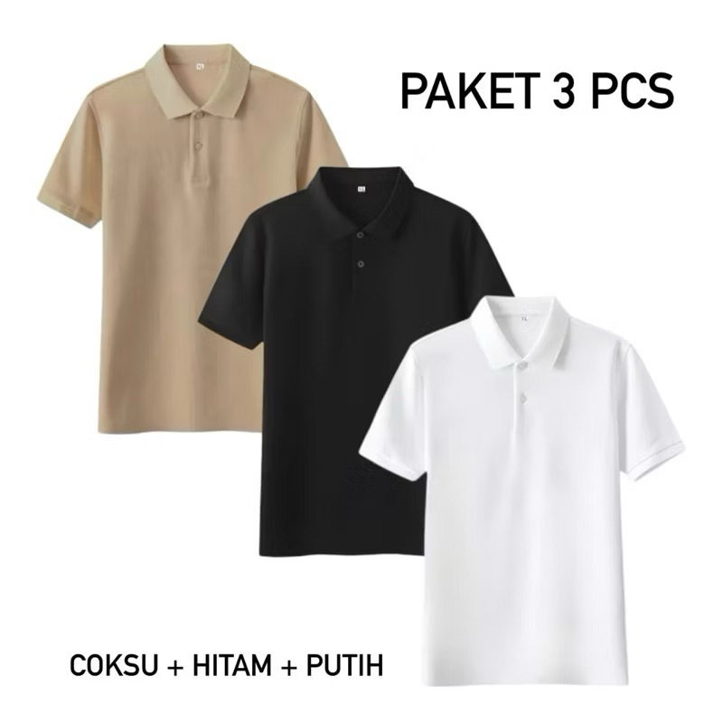 Jual Paket 3 Pcs Kaos Polo Shirt Kerah Polos / Kaos Polo Pria Lengan ...