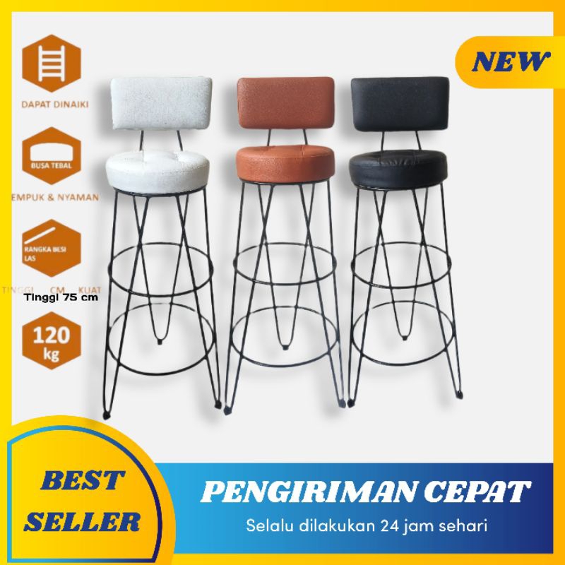 Jual kursi besi sandar spon/busa T 75 cm /kursi kafe/kursi estetik ...
