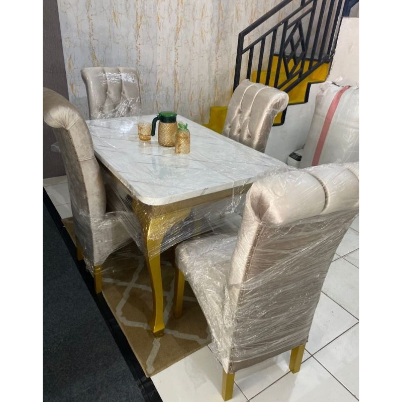 Jual 4 kursi meja 120cm top table hpl marmer kaki gold | Shopee Indonesia