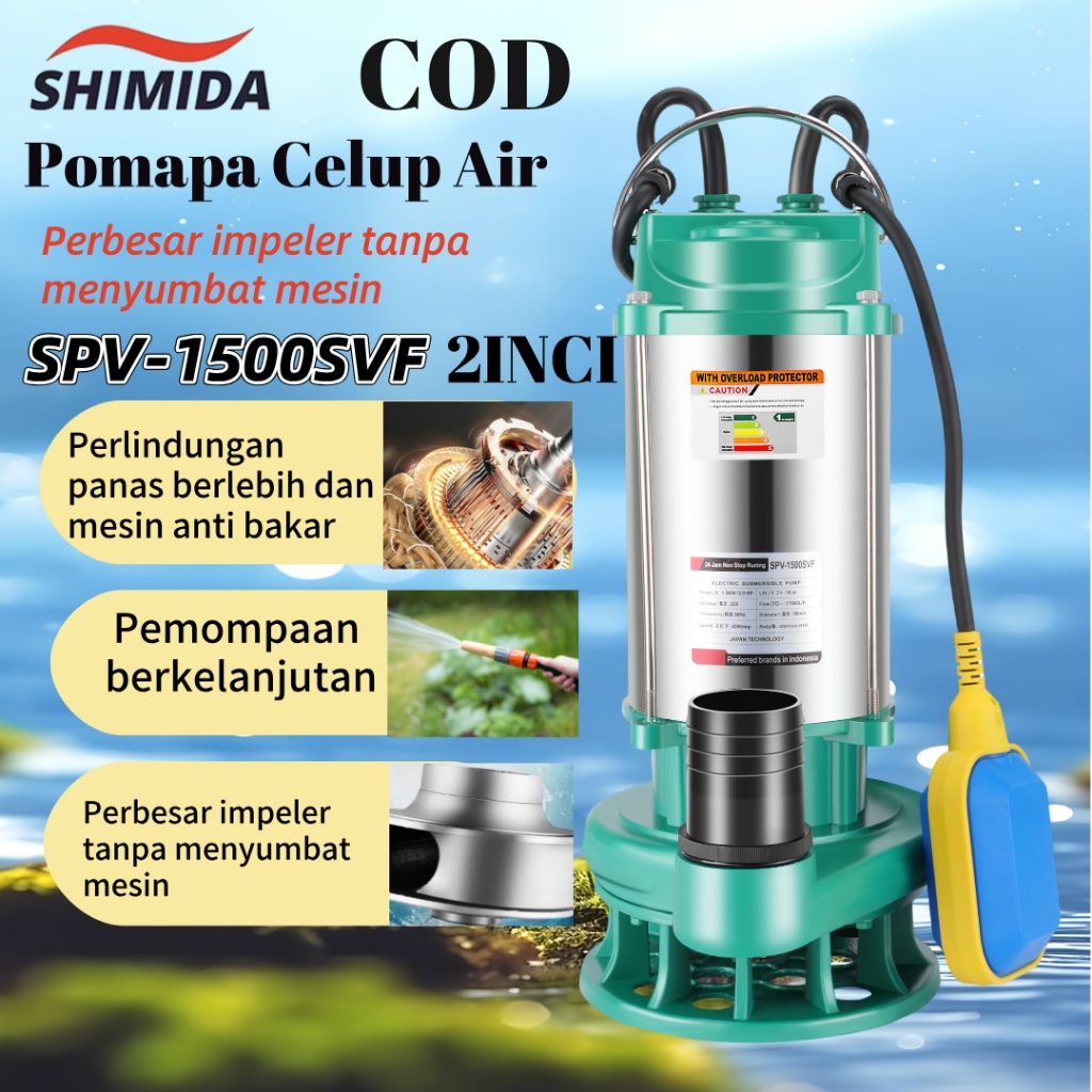 Jual SHIMIDA Pompa Celup Air Bersih Kotor Otomatis 1500W 2inch Stainless Steel sewage pump ...
