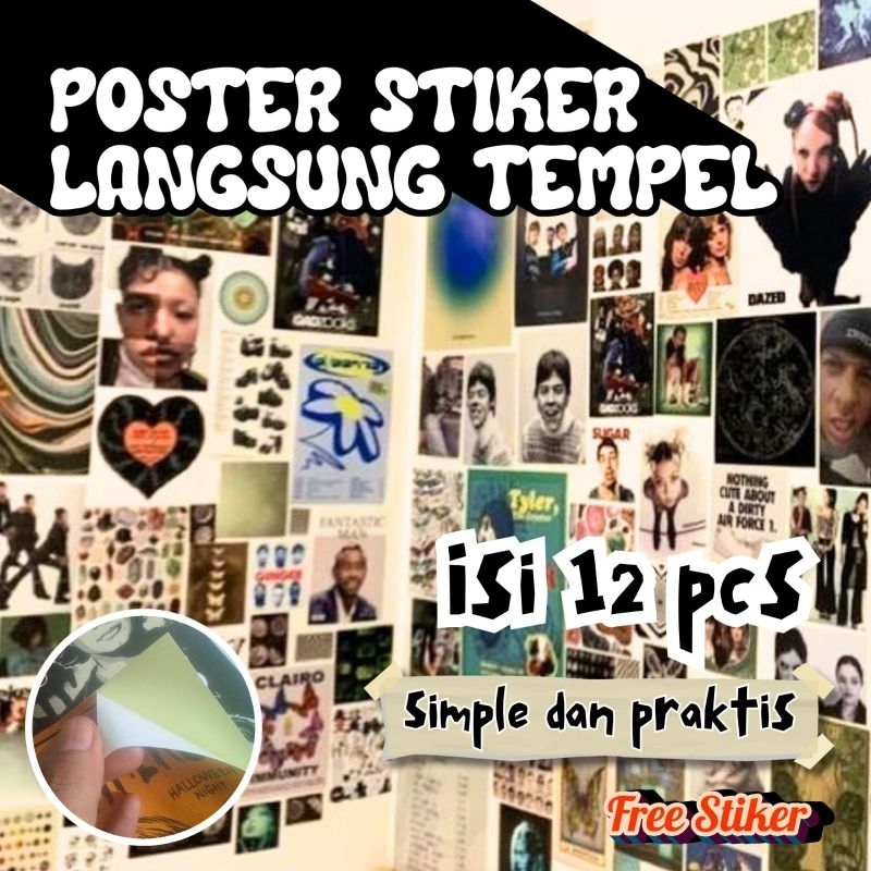 Jual POSTER STICKER SIAP TEMPEL 12 PCS RETRO SERIES POSTER DINDING ...