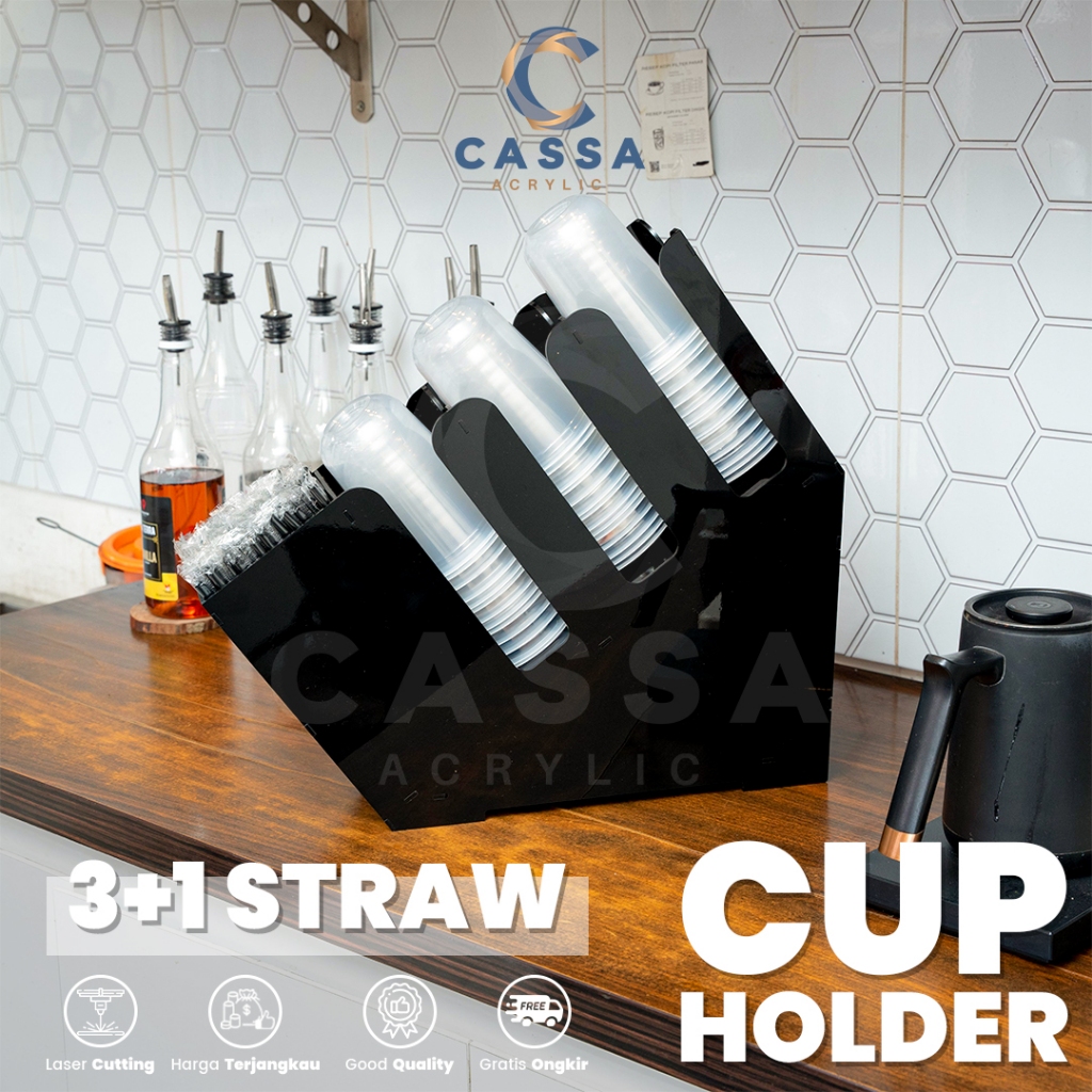 Jual Rak Cup Holder Dispenser Organizer Paper Cup 3 + 1 Straw 2mm 3mm ...