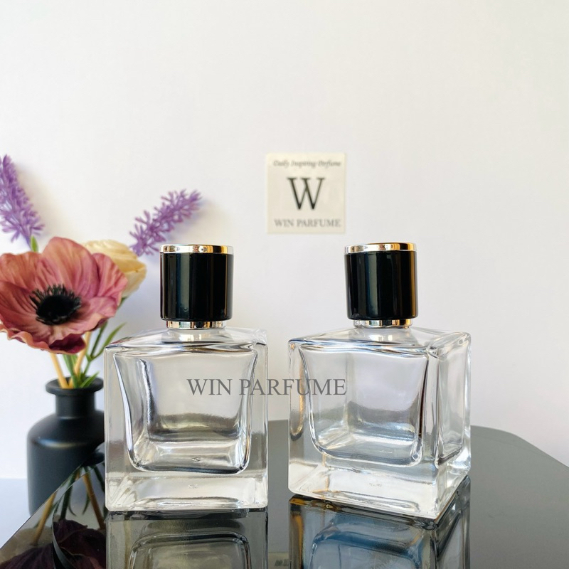 Jual Botol Parfume Mewah 50ml Square Semi Press Tutup Hitam List Silver ...