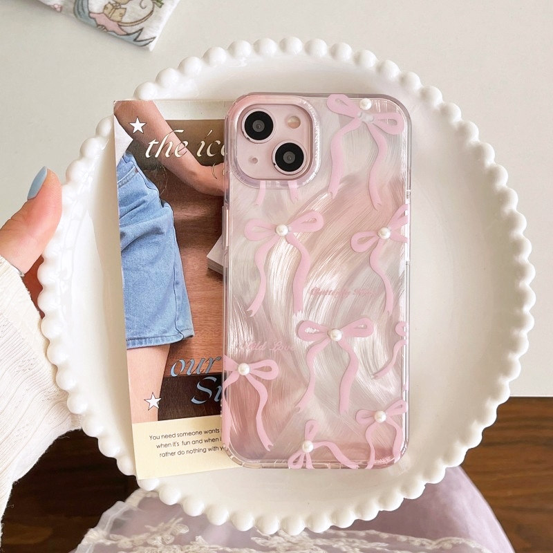 Jual Casing Ponsel Mutiara Tiga Dimensi dengan Pita Merah Muda Casing ...