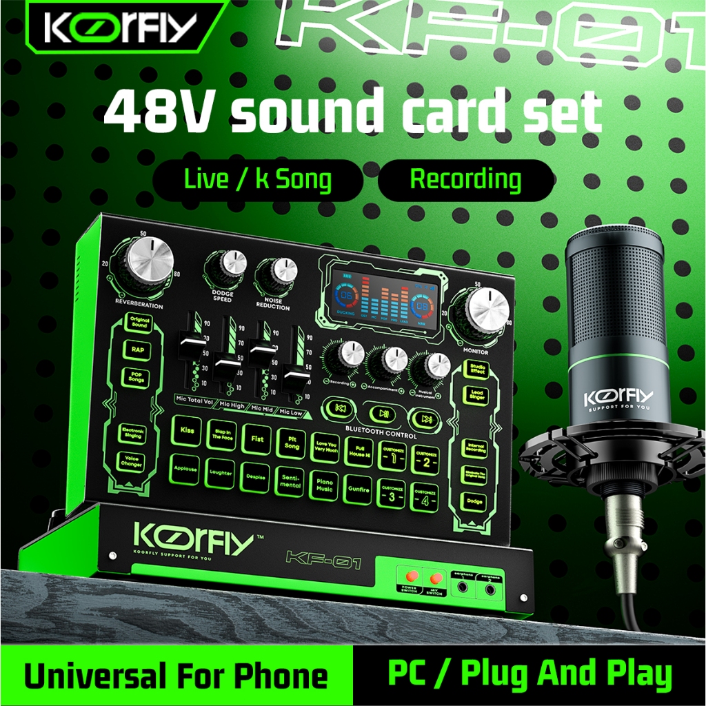 Jual KOORFLY-KF01 Paling Professional Live Soundcard Live Mixer - 48V ...