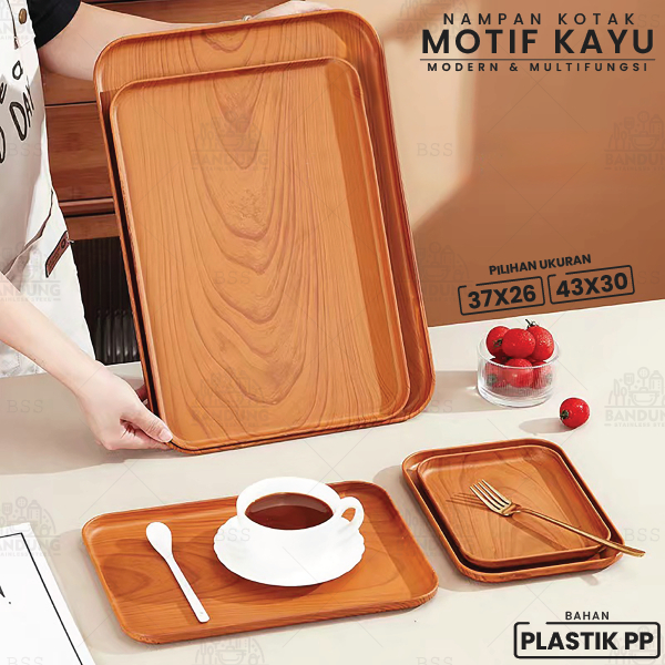Jual Nampan Saji Kotak Tray Plastik PP Motif Kayu Makanan Minuman Besar ...