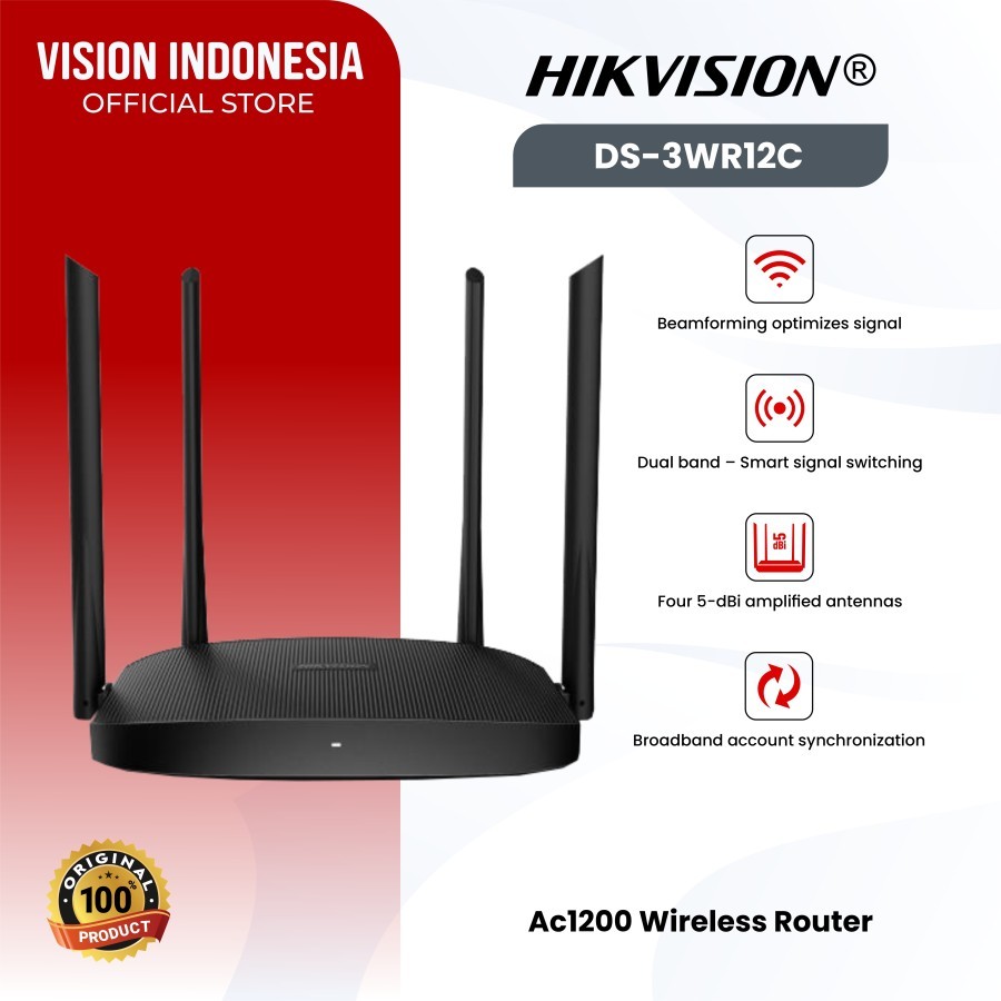 Jual Hikvision DS-3WR12C AC 1200M WiFi5 Dual Band 5GHz 867Mbps 2.4GHz ...