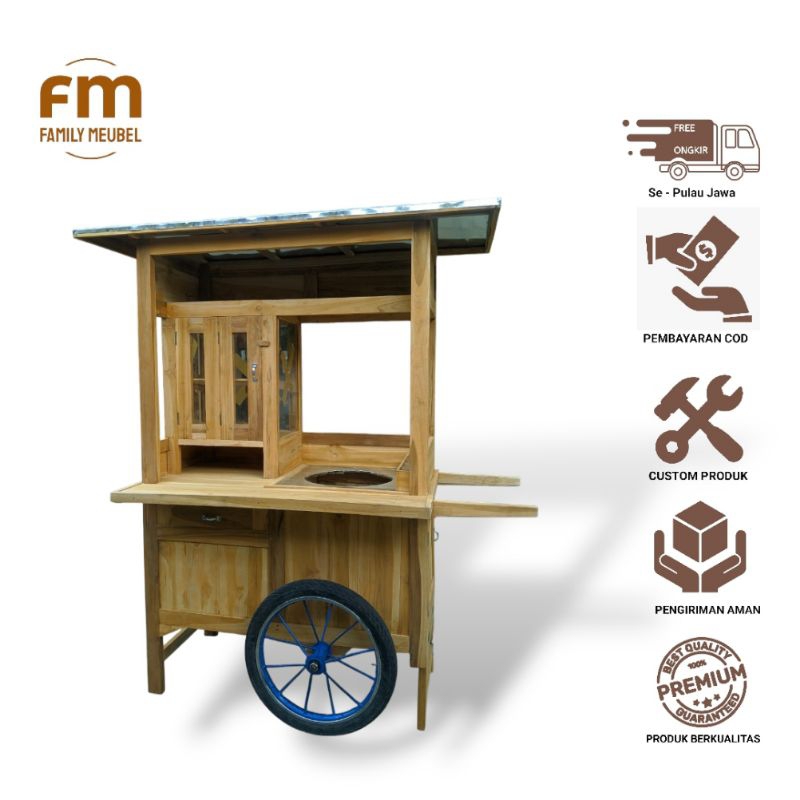 Jual Gerobak bakso dorong ukuran 1 meter bahan kayu Jati | Shopee Indonesia