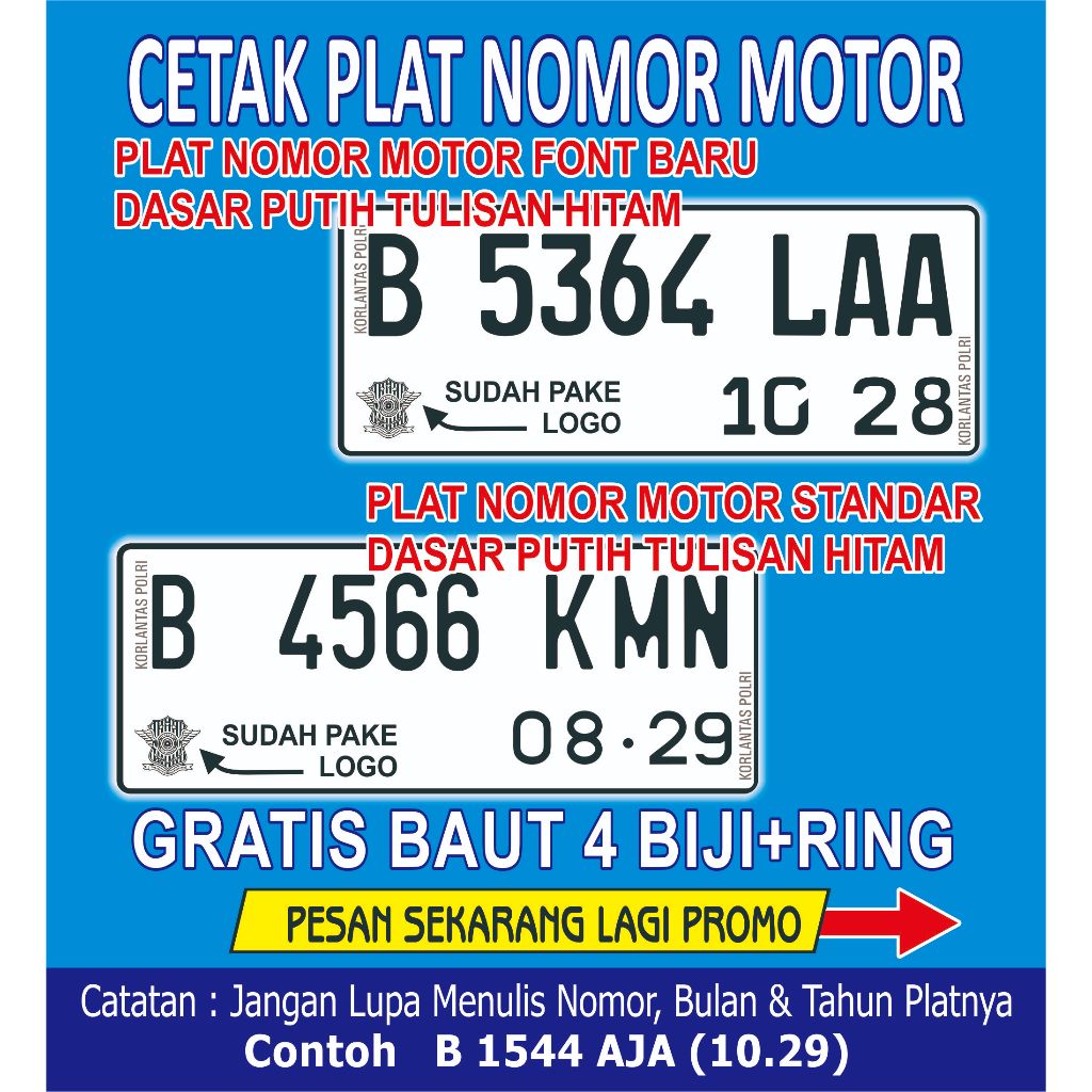 Jual # PLAT MOTOR STANDAR PUTIH # PLAT MOTOR STANDAR HITAM # PLAT MOTOR ...