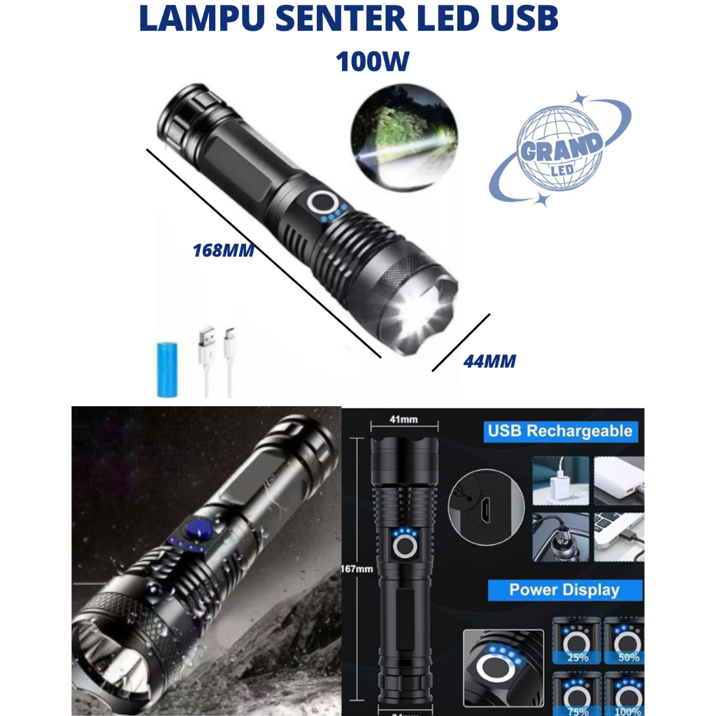 Jual SENTER LED 100W SUPER TERANG RECHARGEABLE/ SENTER CAS USB | Shopee ...