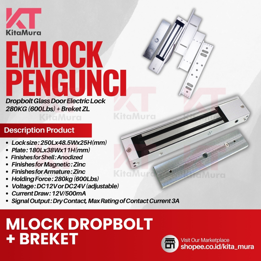 Jual EM LOCK 280KG 600LBS / MAGNETIC DOOR LOCK 280KG 600LBS/ ACCESS ...