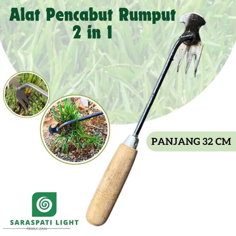 Jual Alat Pencabut Rumput 2 in 1 bahan besi gagang kayu finishing Halus ...