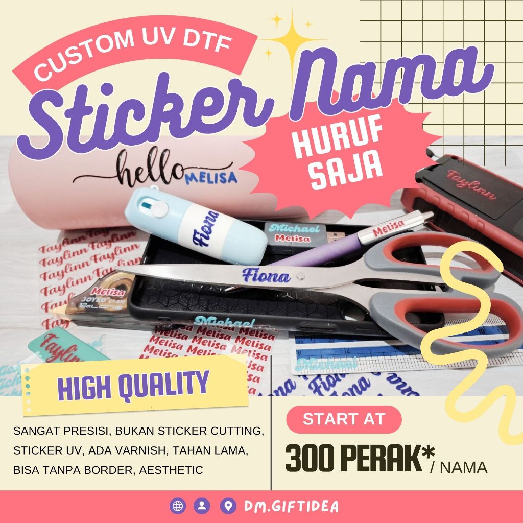 Jual Sticker UV Nama Nametag Tattoo Custom Print Cetak Nama UV Tulisan ...